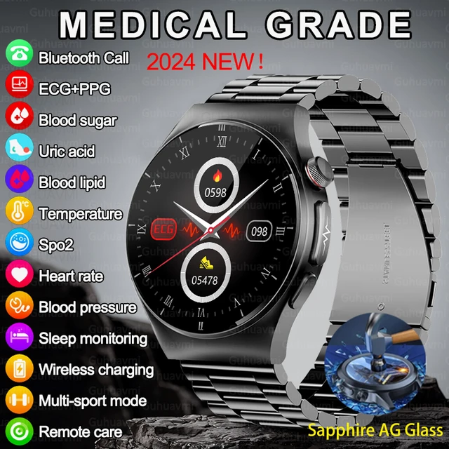 Medical Grade Smart Watch Blood Sugar Blood Fat Uric Acid HRV ECG+PPG ...