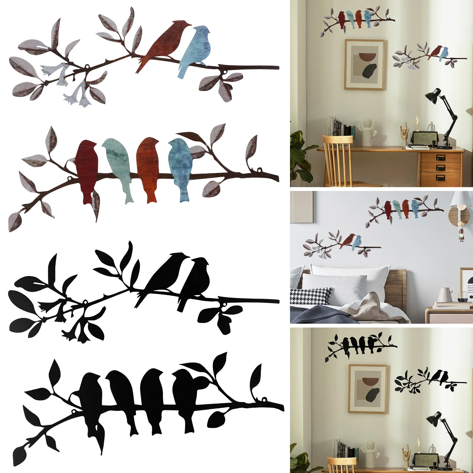 2Pcs-Metal-Birds-Wall-Art-Hanging-Decor-Metal-Wall-Decor-Birds-on ...