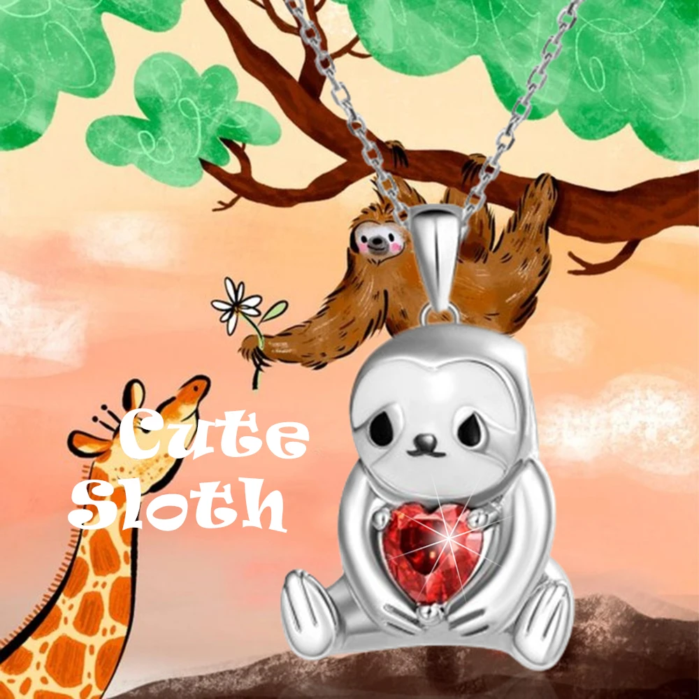 Exquisite-Cartoon-Sloth-Pendant-Necklace-for-Women-Sparkling-Red ...