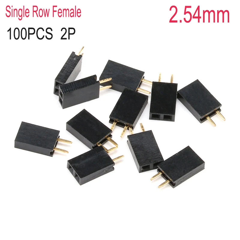 100Pcs-2-54mm-Pitch-2P-Single-Row-Female-1-2P-PCB-Socket-Board-Header ...