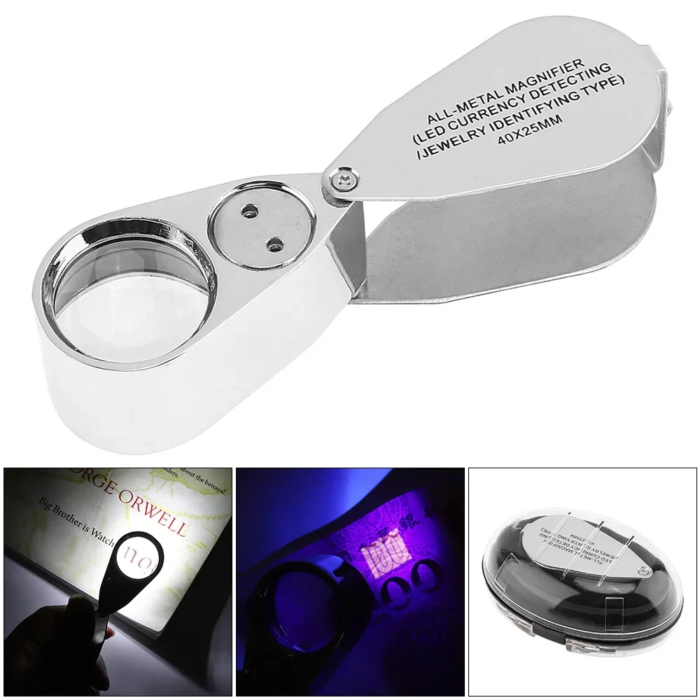 Metal Magnifier Jewelry Loupe 40X Magnifying Glass Foldable Portable ...