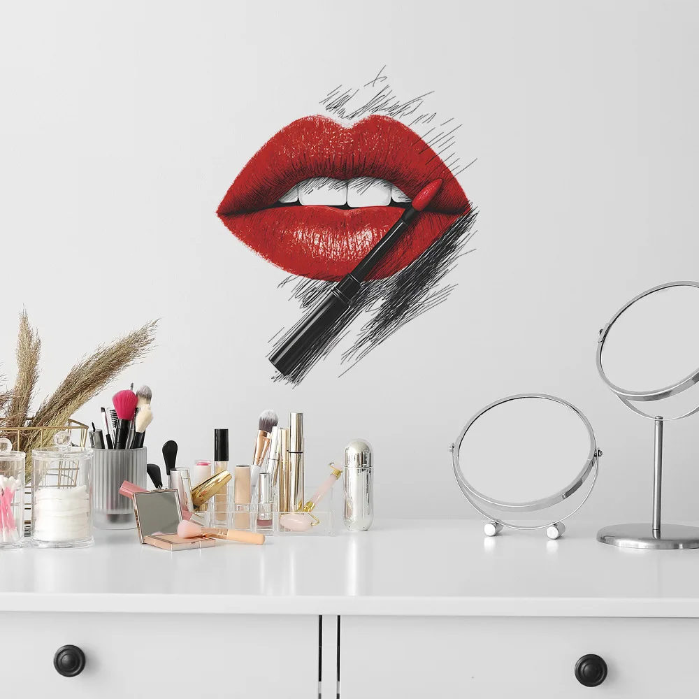 Painted Red Lips Lipstick Pattern Wall Stickers Bedroom Decoration ...