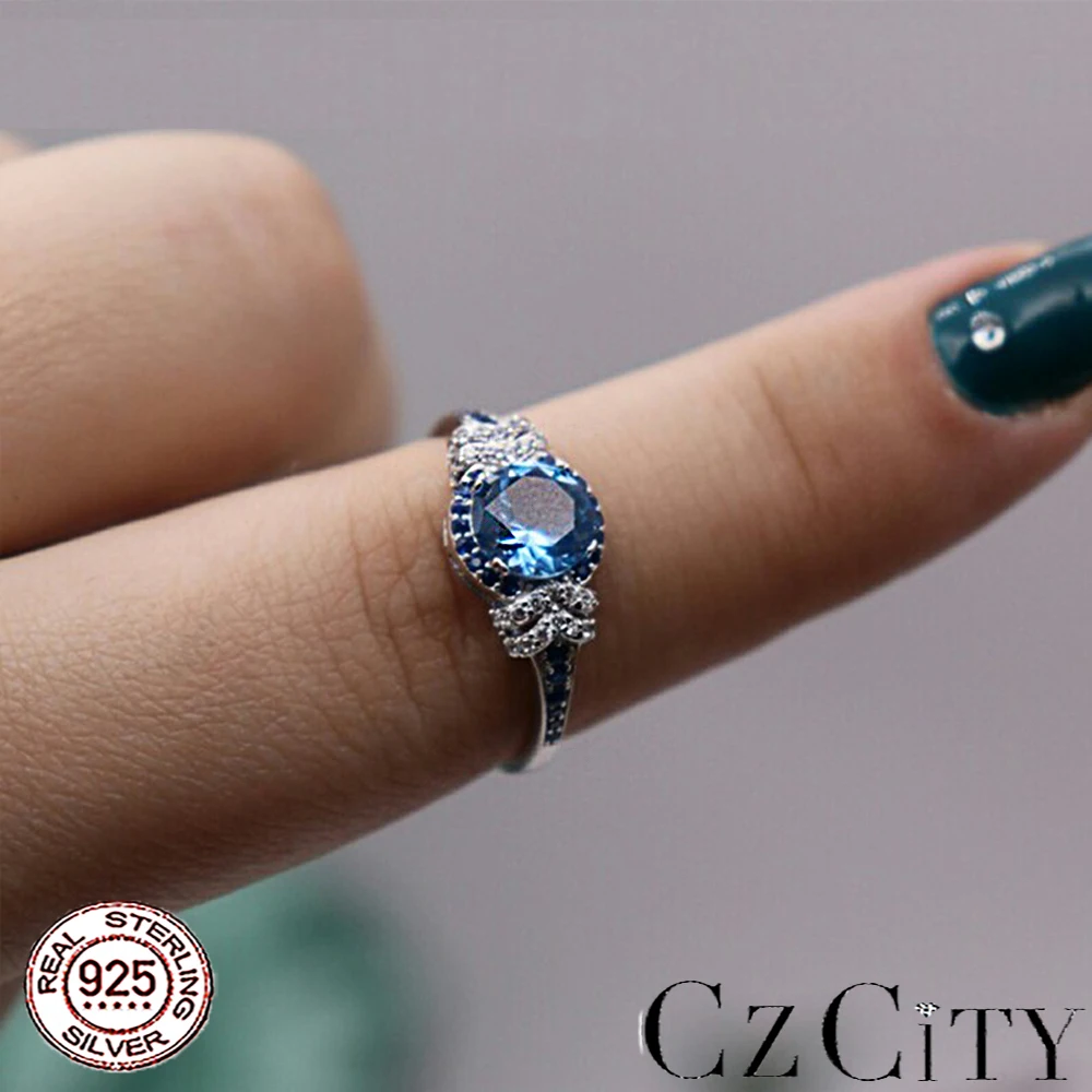 Czcity Grote Pure 925 Sterling Zilveren Saffier Edelsteen Ringen Voor ...