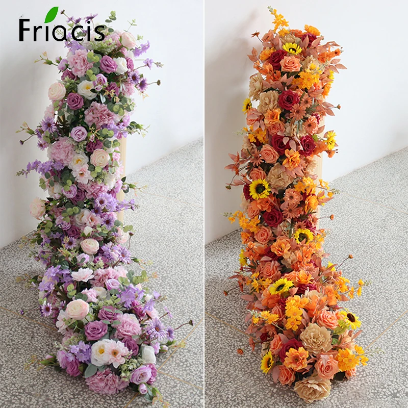 Purple-Orange-Flower-Row-Runner-Artificial-Rose-Hydrangea-Green-Plants ...