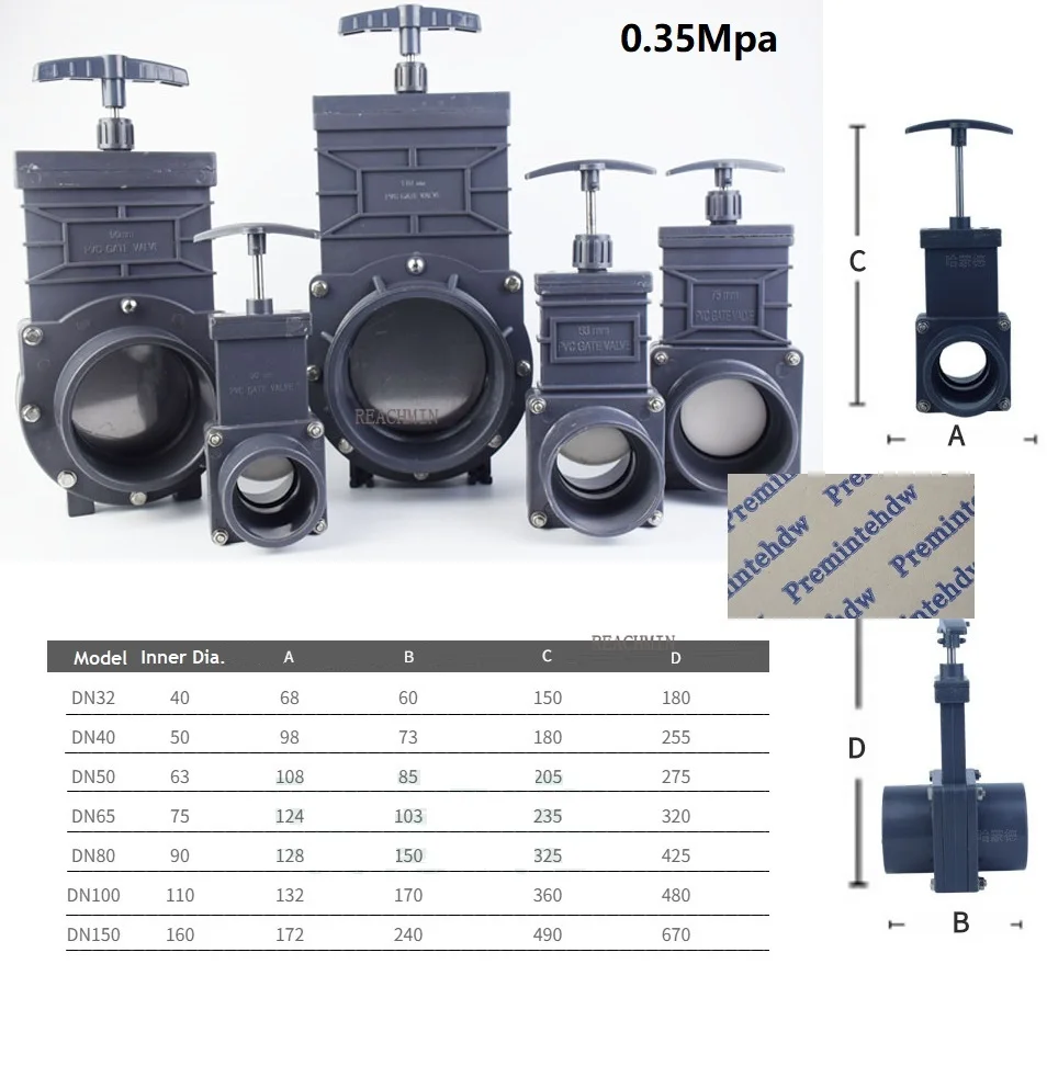 DN32/DN40/DN50/DN65/DN80 UPVC Sewage Gate Valve 1.5inch/2inch/2.5inch ...