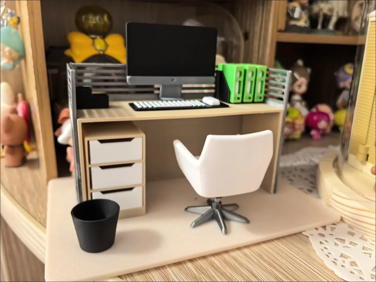 1/12 Scale Miniature Office Scene Model Filing Cabinet Computer Desk ...