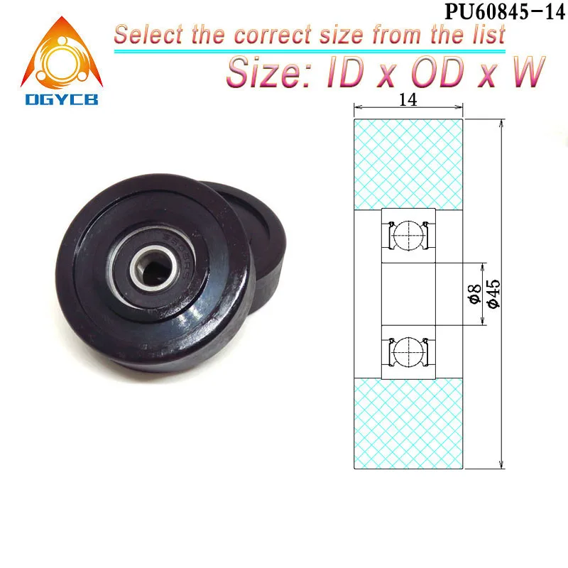 1pcs 95A High Hardness 8x45x14 mm PU Rubber Pulley With 608 Bearing ...