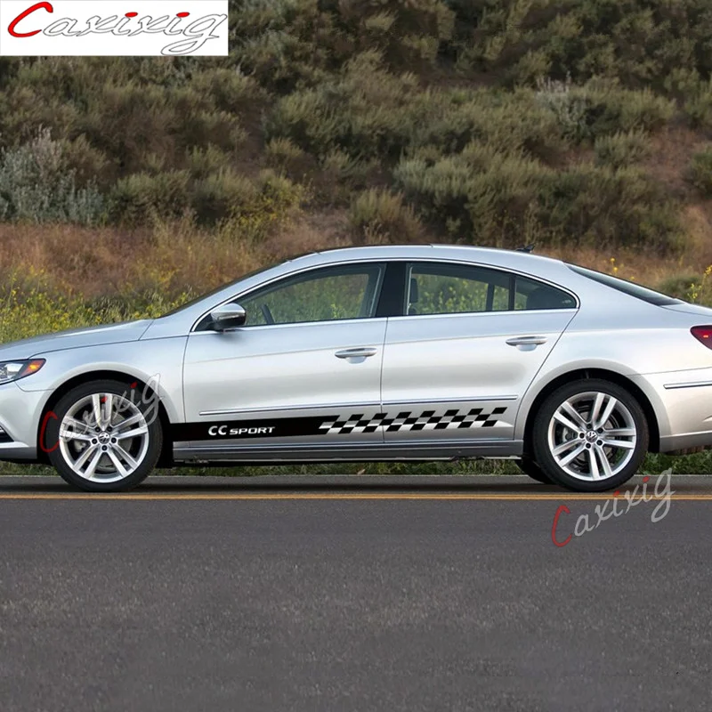 Racing Sport Stripes Car Door Side Skirt Sticker For Volkswagen-Passat ...