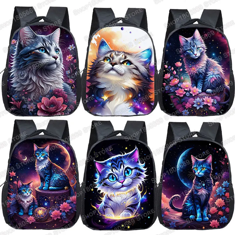 12inch Starry Sky Flower Cat Backpack for 2-4 Years Old Cute Cat School ...