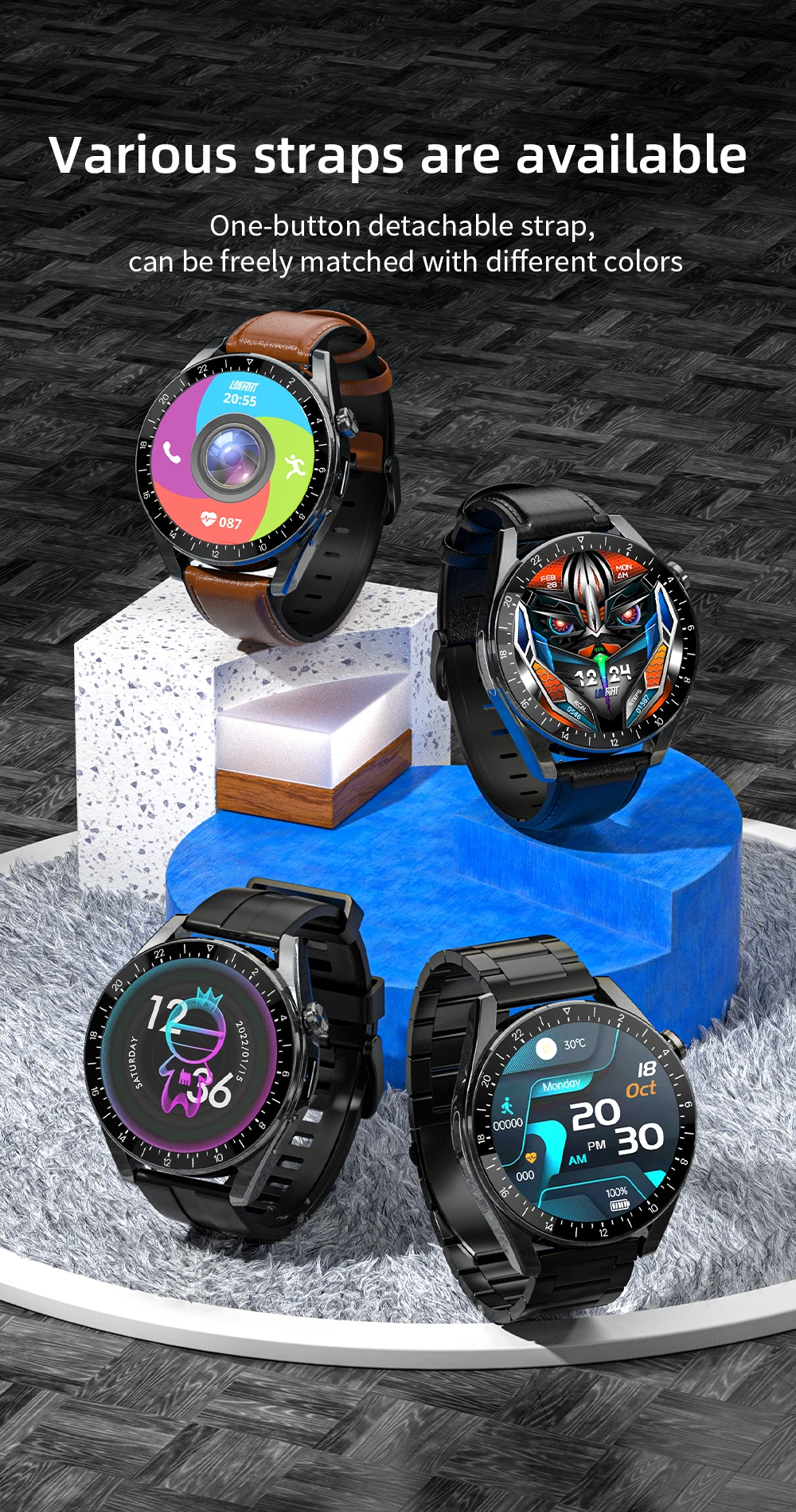 Montre connectée Lokmat Montres connectées APPLLP 9 1.43 pouces pleine ronde tactile 4G Wifi GPS ...