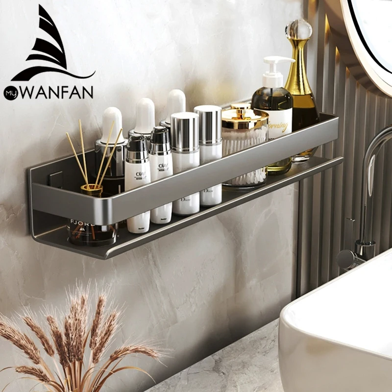 Black-Bathroom-Shelf-White-Rectangle-Makeup-Organizer-Mental-Corner ...
