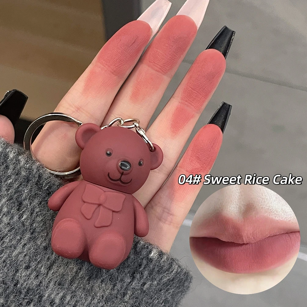 New-Cute-Bear-Matte-Lip-Mud-Velvet-Pink-Keychain-Lipstick-Waterproof-Long-Lasting-Lip-Glaze ...