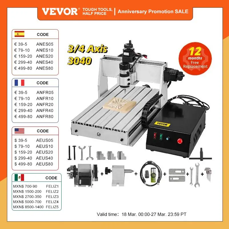 VEVOR-CNC-3040-Router-3-4-Axis-300W-Wood-Engraving-Milling-Machine-USB ...