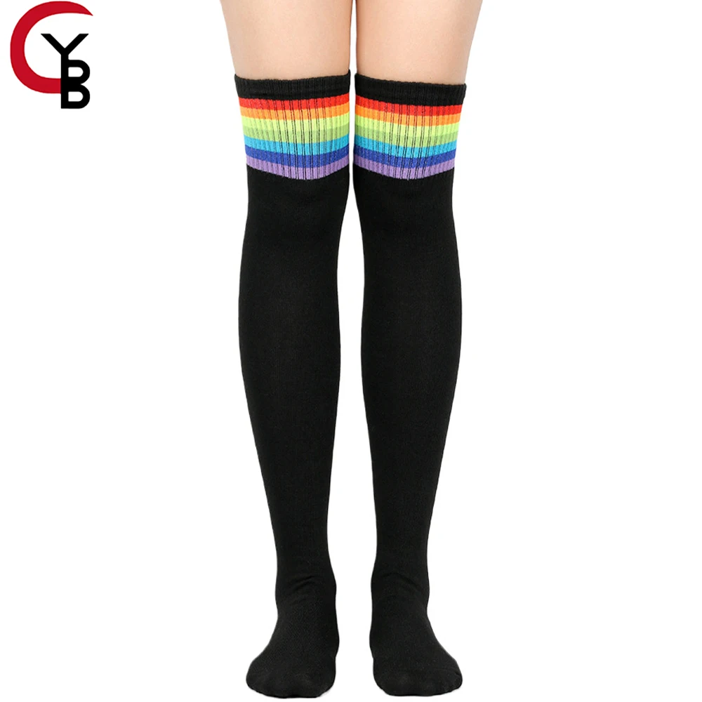 YANBIGUO 1 Pair Thigh High Rainbow Socks Over Knee Socks Knit Long Boot ...