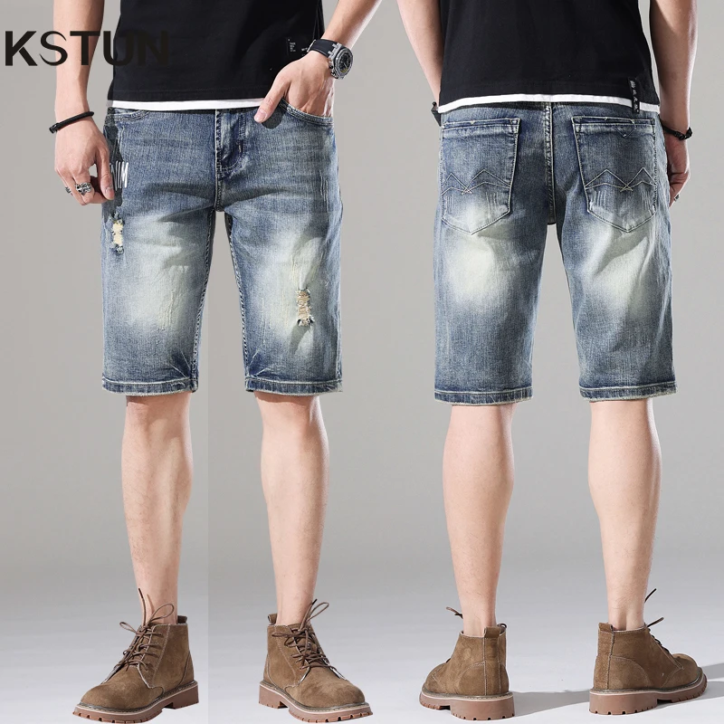 Hip-Hop-Denim-Shorts-For-Men-Ripped-Jeans-Knee-Length-Pants-Slim-Male ...