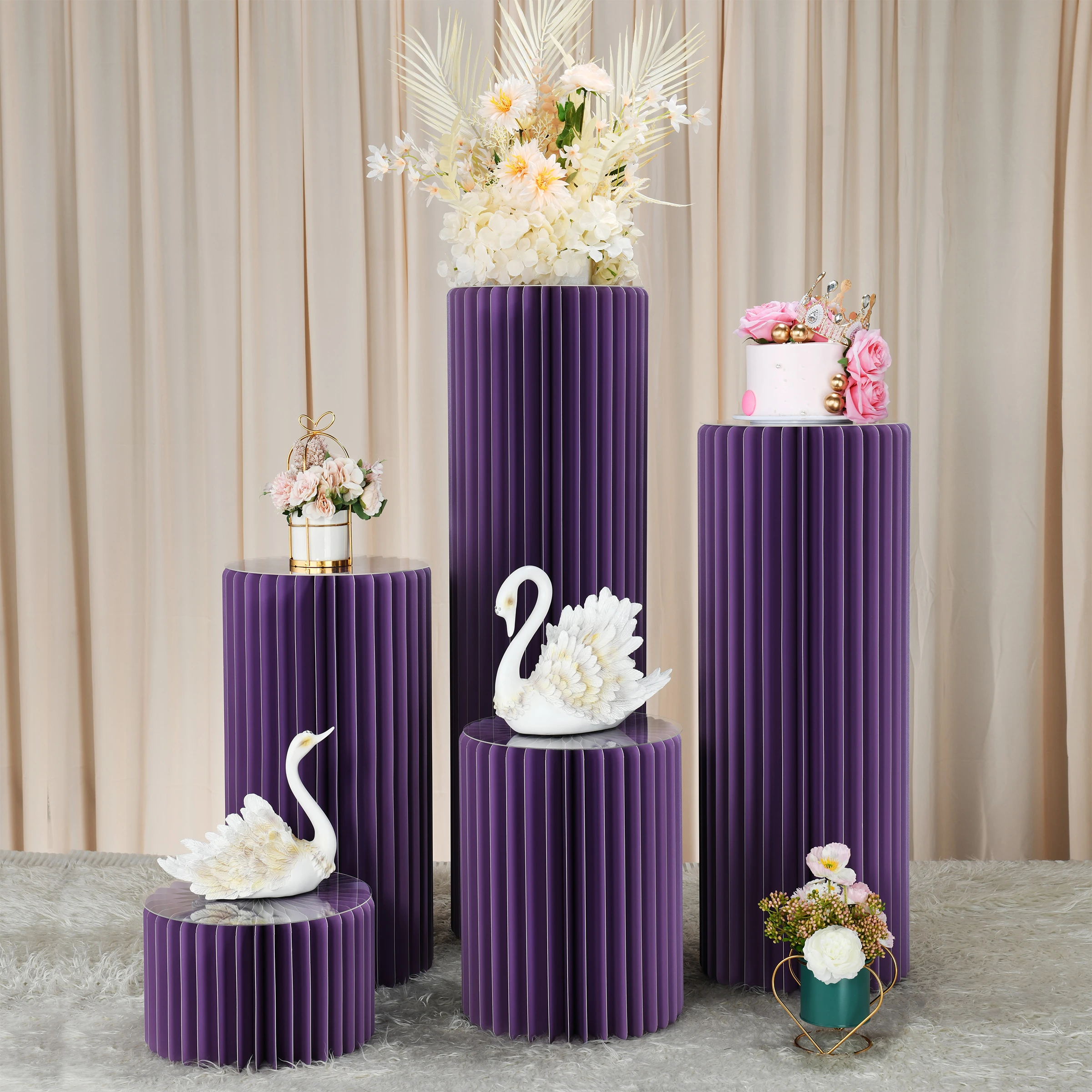 White-Folding-Cylindrical-Cake-Stand-Birthday-Party-Decoration-Props ...