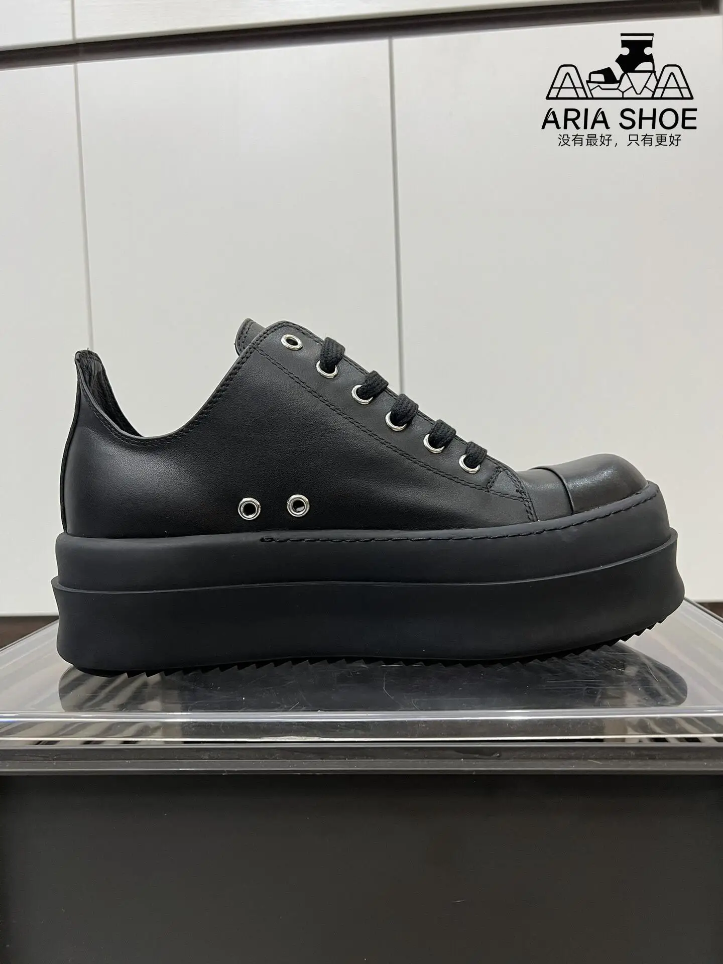 Ricks-Shoes-Men-Classic-Thick-Sole-All-Black-Cowhide-Lace-up-Low-Top ...