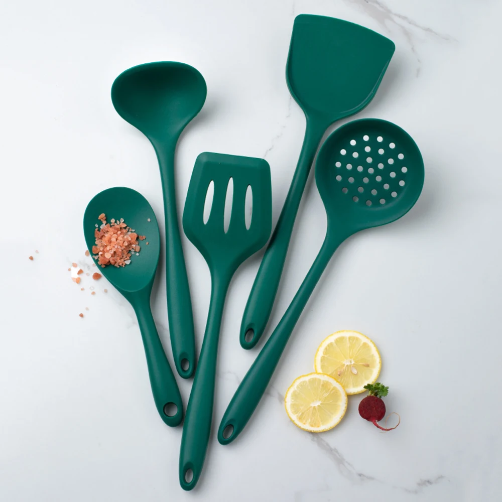 Dark-Green-Silicone-Cooking-Utensils-Set-Non-Stick-Spatula-Shovel-Soup ...