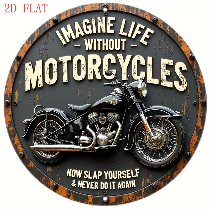 1pc 8 Inch Round Aluminum Wall Sign - Vintage Motorcycle Art with ...