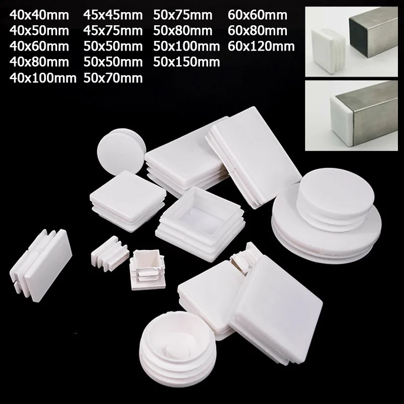 1-10pcs-White-Square-Pipe-Tube-Cap-Plastic-Tubing-End-Cap-Glide-Insert ...