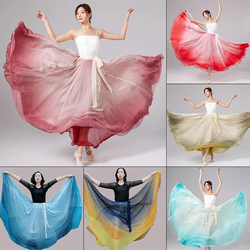 Elegant-Big-Swing-Women-Classical-Dance-Costume-High-Quality-Flowy-Chiffon-Long-Skirt-Gradient ...