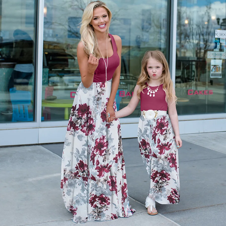Summer-Mother-and-Daughter-Flower-Long-Dresses-Beach-Party-Bohemia-Maxi ...