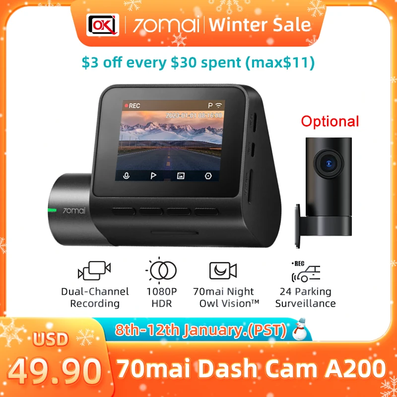 70mai-Dash-Cam-A200-1080P-HDR-Dual-Channel-Car-DVR-130-FOV-Car-Black ...