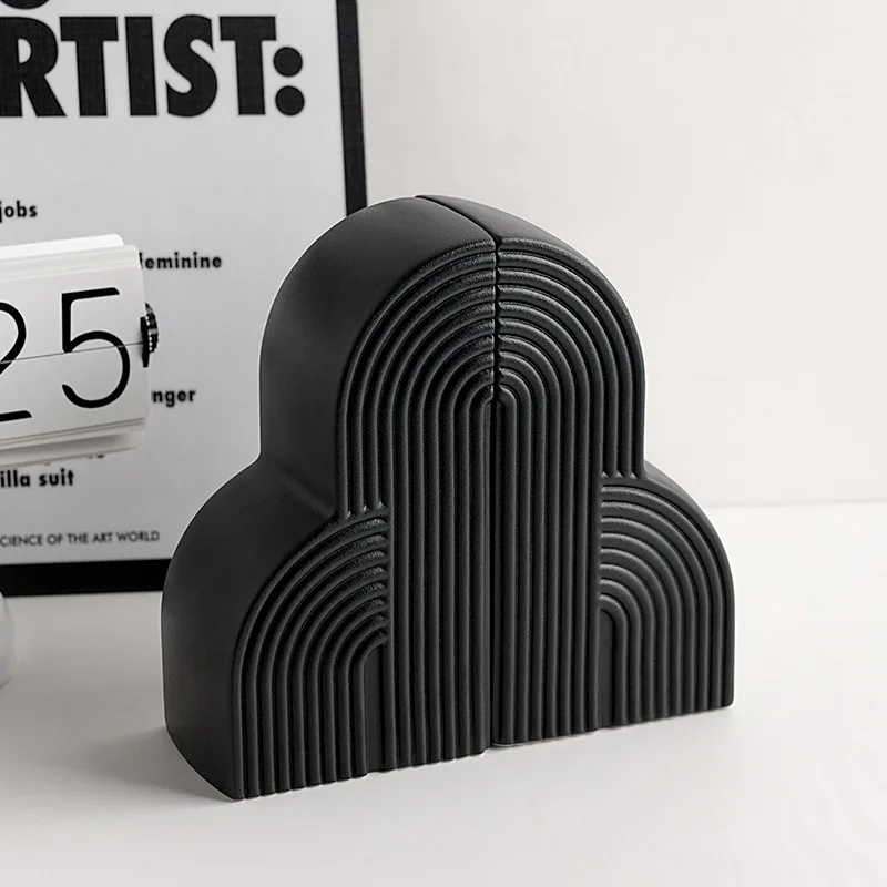 Tulum Round Ceramic Bookends – Modern Abstract Sculptures for Office ...