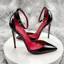 Glossy Black Stiletto Heels with Gold-Buckle Strap Size 9,10,11,12