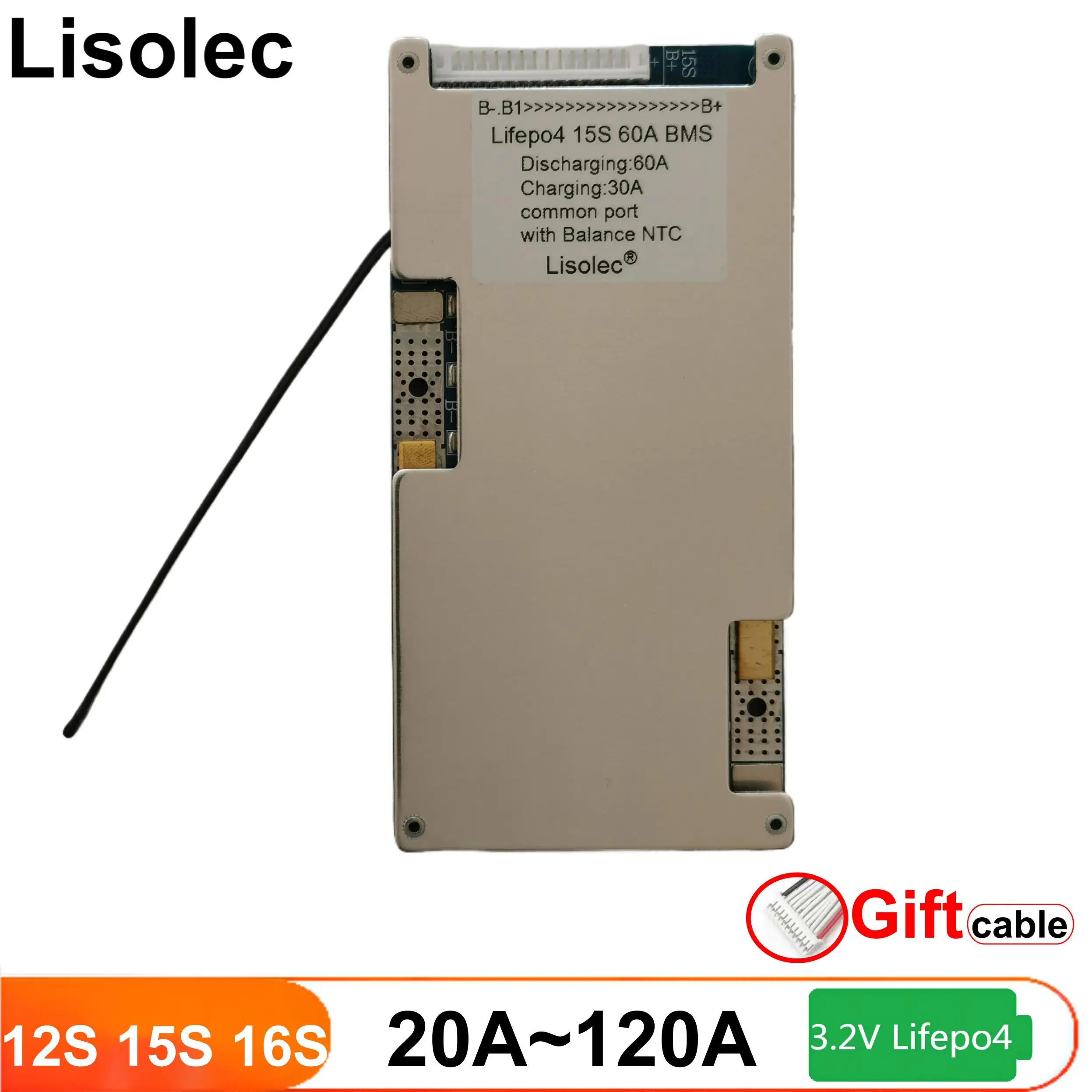 With Balance NTC Lifepo4 12S 15S 16S BMS 36V 48V 18650 Lithium Iron ...