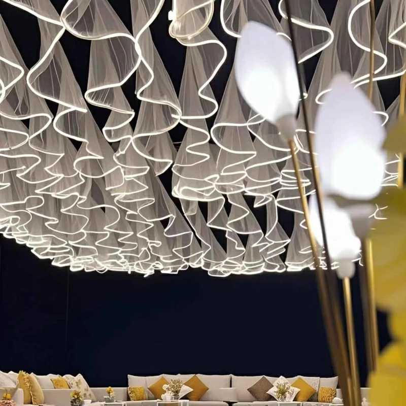 40 Meters Korean Style Wedding Ceiling Gauze Curtains Glowing Waves ...