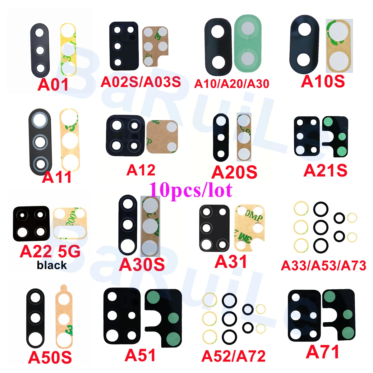 BaRuiLe-10set-Rear-Back-Camera-Glass-Lens-For-Samsung-A10-A30-A02S-A03S ...