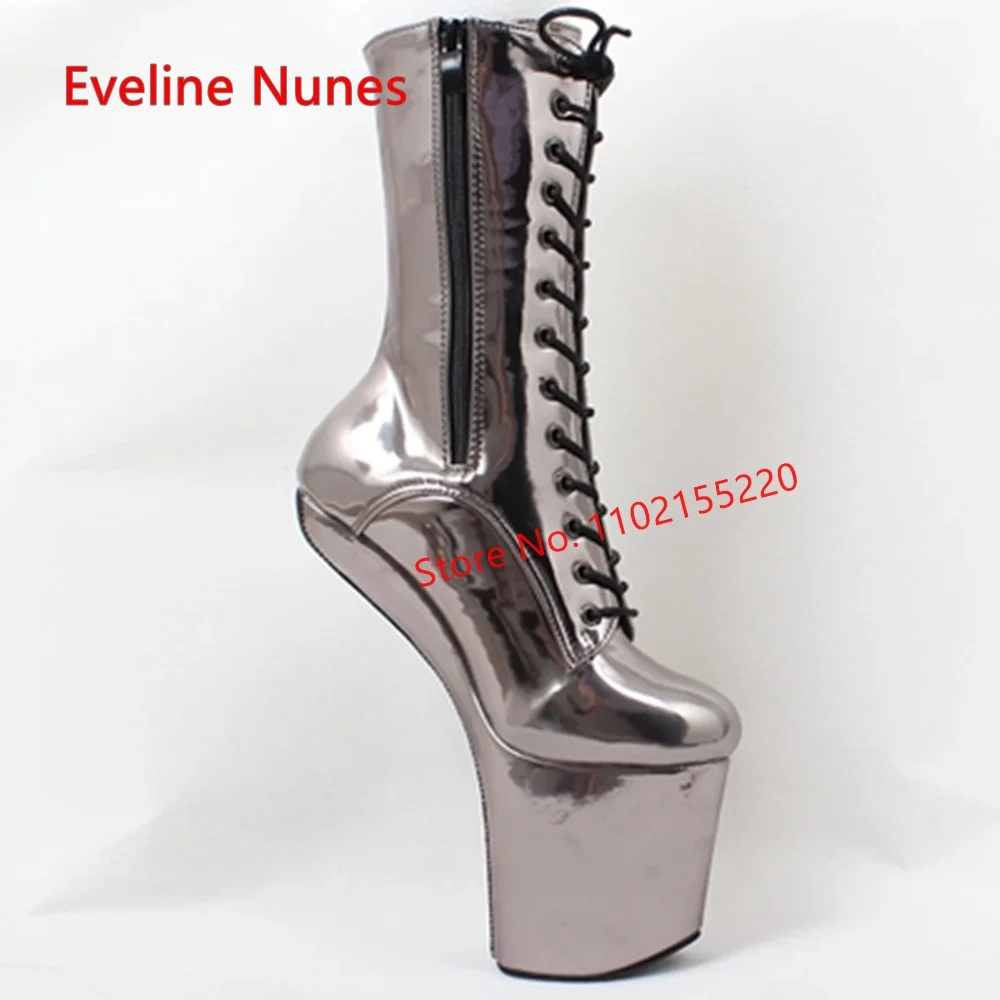 Silver-Nightclub-Mid-Calf-Boots-Women-s-New-Arrival-Platform-Round-Toe ...