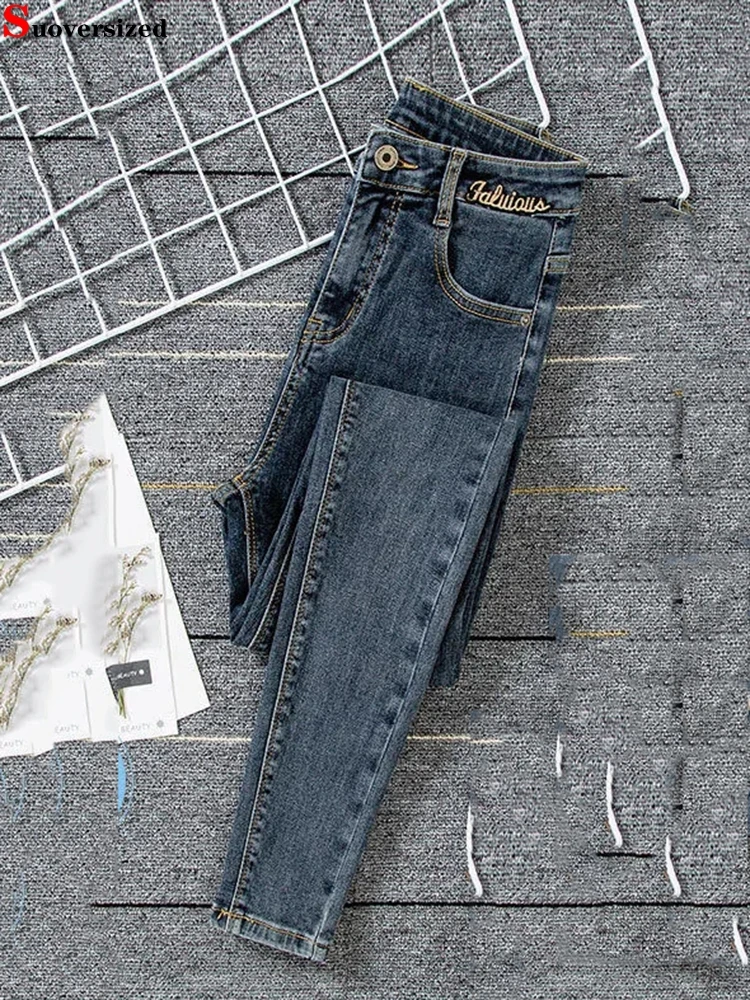 Streetwear-High-Waist-Ankle-Length-Pencil-Jeans-Large-Size-4xl-Skinny ...