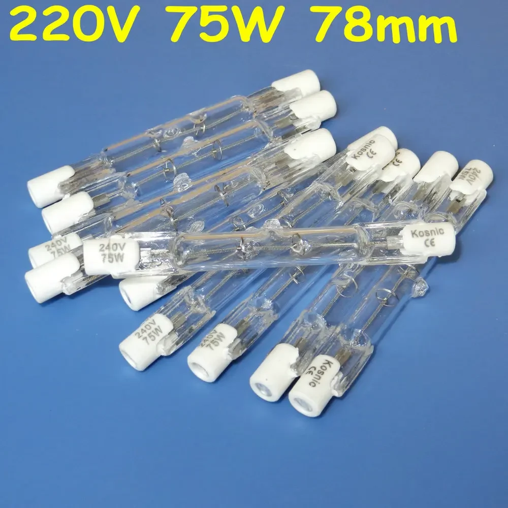 10Pcs-HALOGEN-LIGHT-BULB-220-240V-75W-75-WATT-J-TYPE-T3-78mm-R7s ...