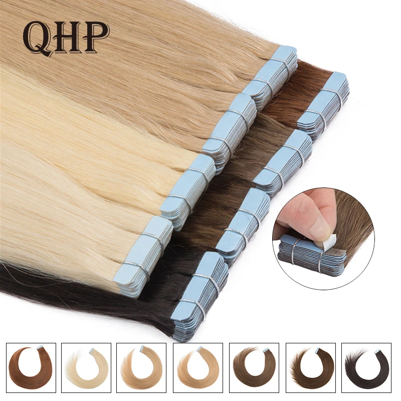 Best Straight Tape In Hair Extensions 100% Real human Hair Natural Skin ...