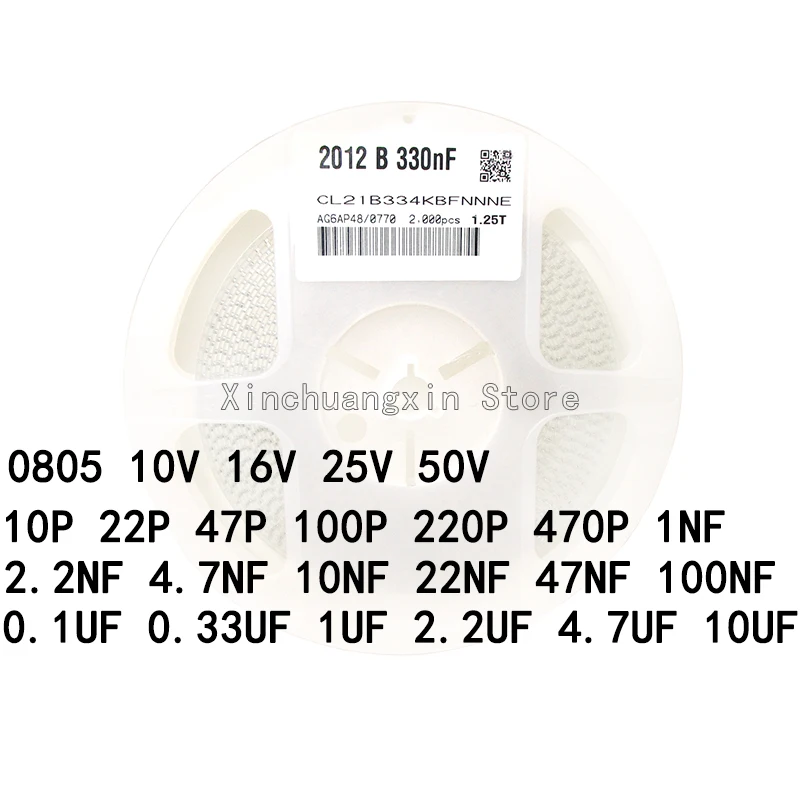 200PCS-0805-Chip-Capacitors-2012-Full-Series-Capacity-0-1UF-104K-1UF-4 ...