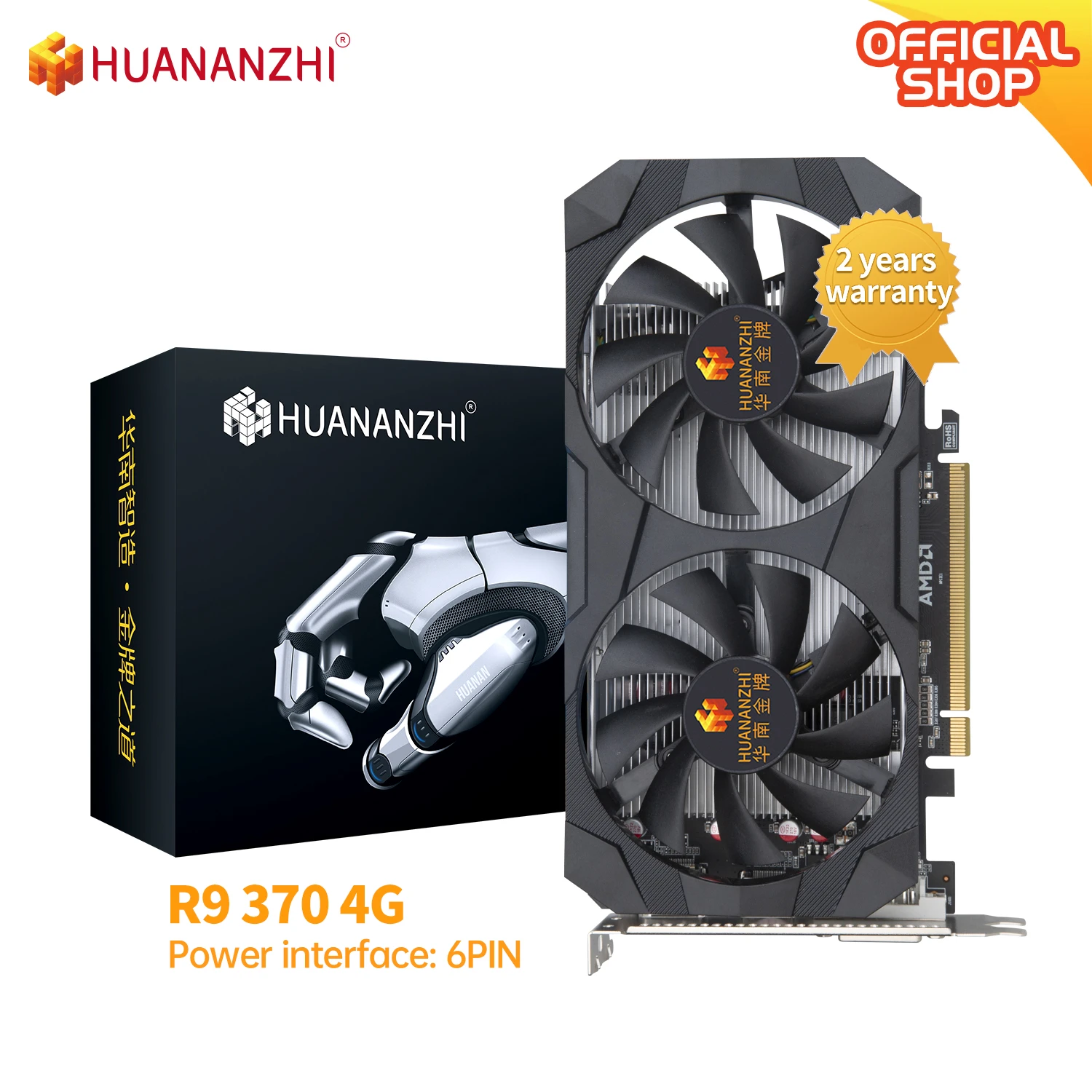 HUANANZHI R9 370 4G Brand New Original Graphics Cards 256Bit GDDR5 HDMI Compatible DP DVI GPU ...