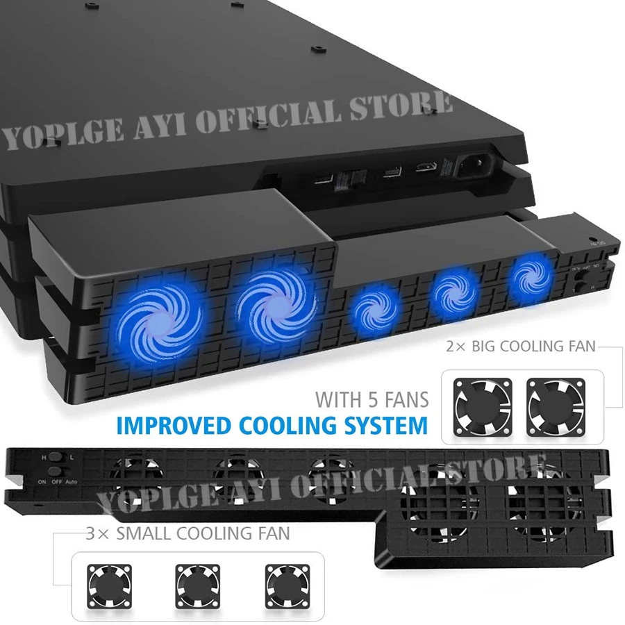 New PS4 Pro Cooling Fan 5 Fans USB External Cooler Temperature Control ...