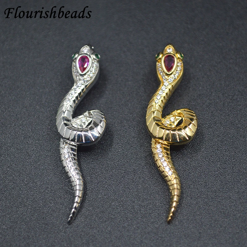 High-Quality-Gold-Silver-Color-Snake-Pendant-Paved-Red-Zircon-Beads-Fit ...