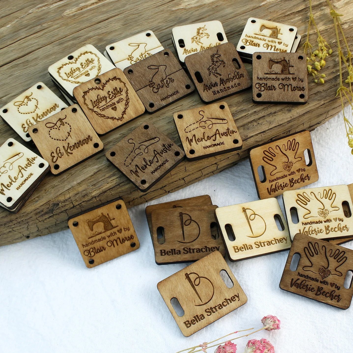 Small-Square-Wood-Tags-Wooden-Buttons-Personalized-Custom-Wood-Name-Tag ...