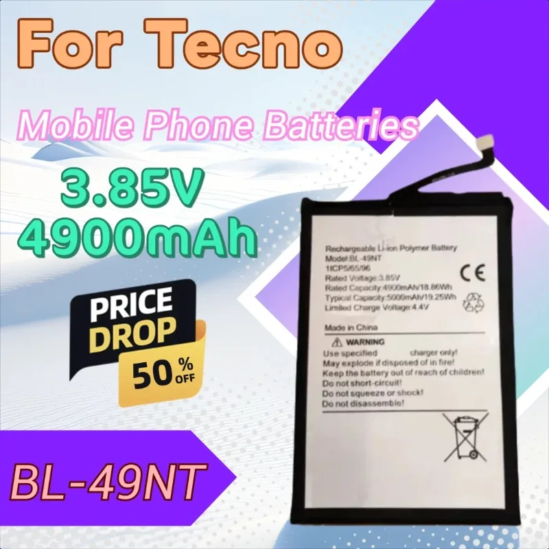 High Quality New 3.85V 4900mAh BL-49NT for Tecno Spark Go 2024 BG6 ...