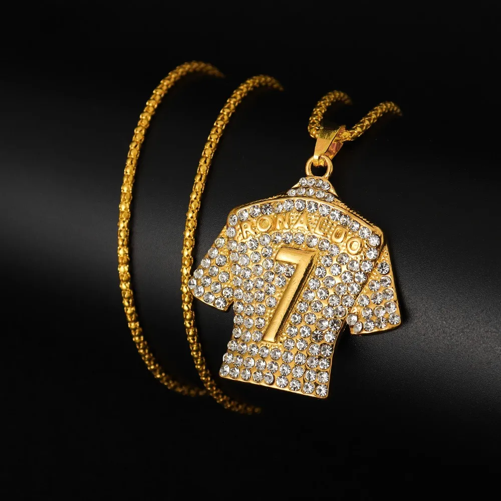 cr7 necklace Stainless Steel Titanium gold plated Crystals football ...