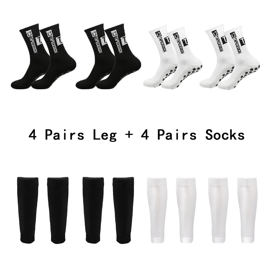 4 Set Soccer Socks Shin Guard Socks Men Women non slip grip socks ...