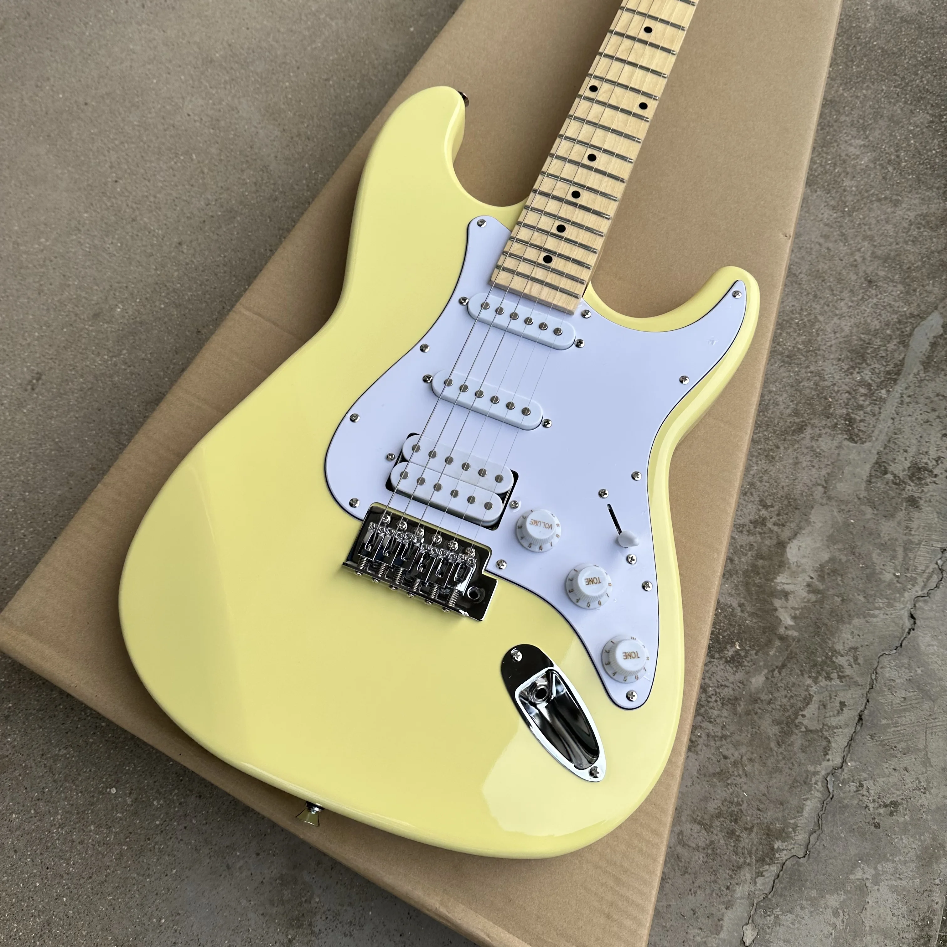 Electric-Guitar-Cream-yellow-Color-Mahogany-Body-Maple-Fingerboard-6 ...