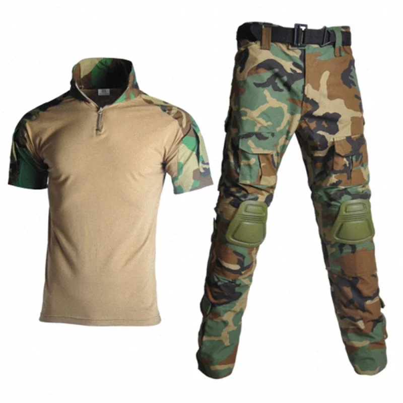 Tactical Uniform Men Hiking Suit Summer Short Sleeve Shirt + Pants Knee ...