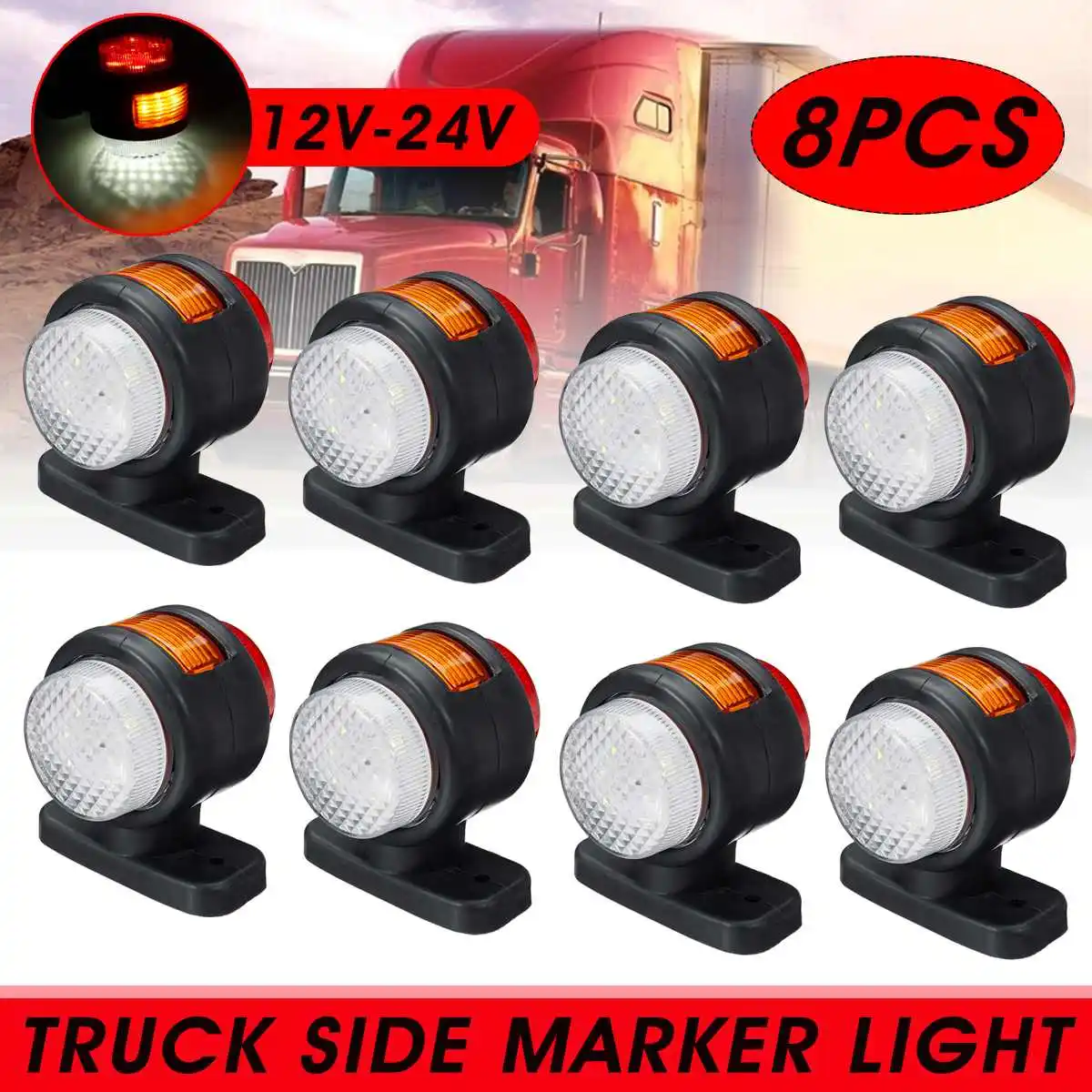 2/4/8x 12V 24V Truck LED Dual Side Marker Light Integrated Double ...