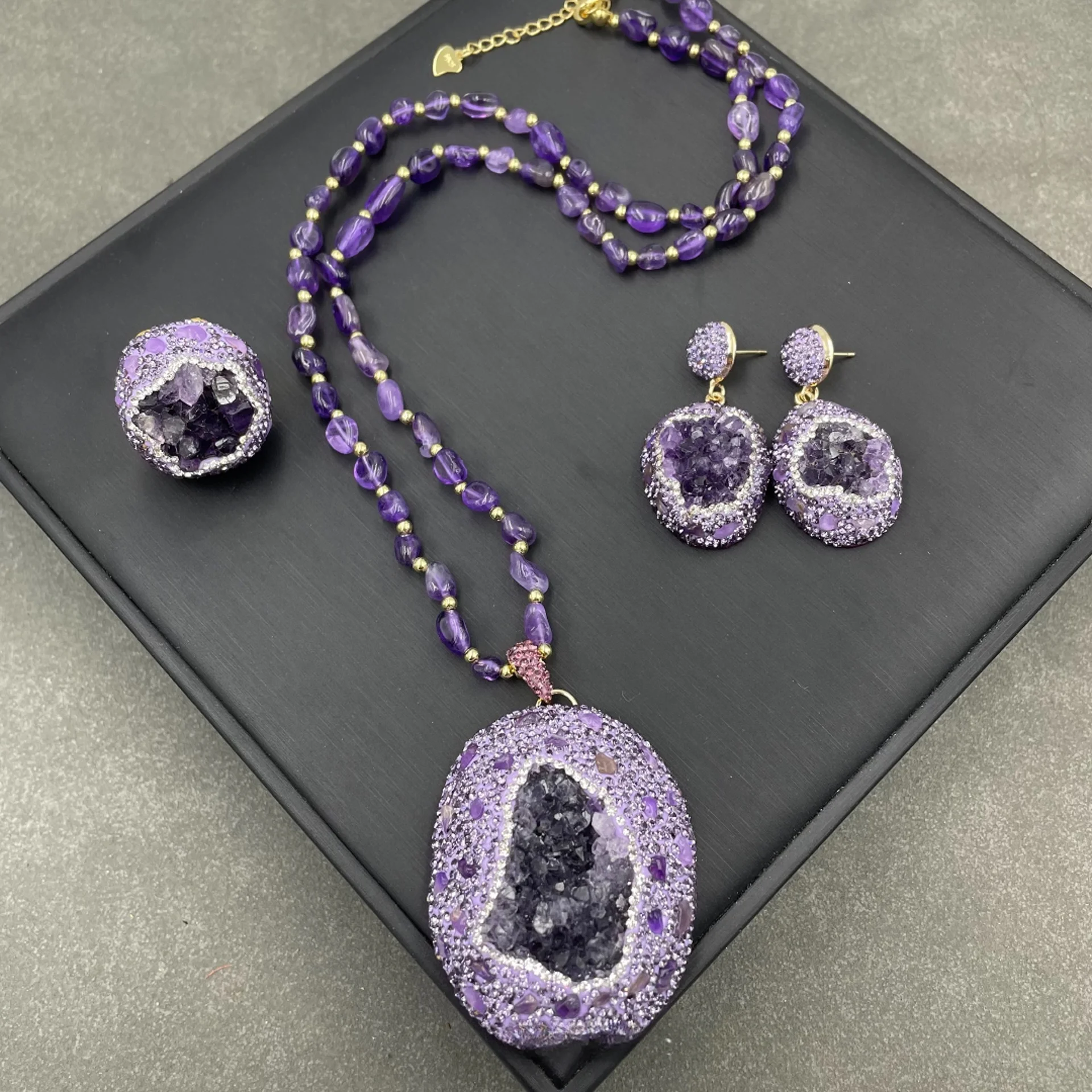 Natural-gemstone-amethyst-Czech-diamond-four-piece-set-European-and ...