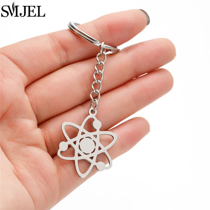 100-Stainless-Steel-Chemistry-Atom-Shape-Keychain-Geometric-Pendant ...