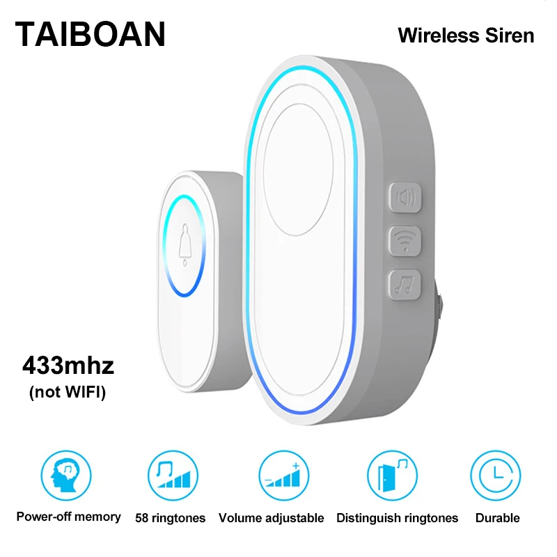 433MHz Wireless Doorbell Home Music Door Bell Alarm Volume Adjustable ...